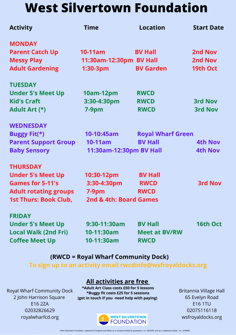 September timetable (1) | West Silvertown Foundation