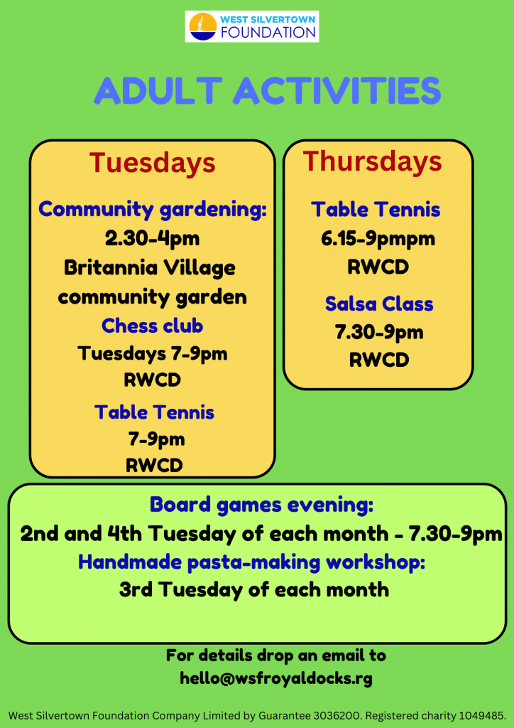 Our Timetable | West Silvertown Foundation